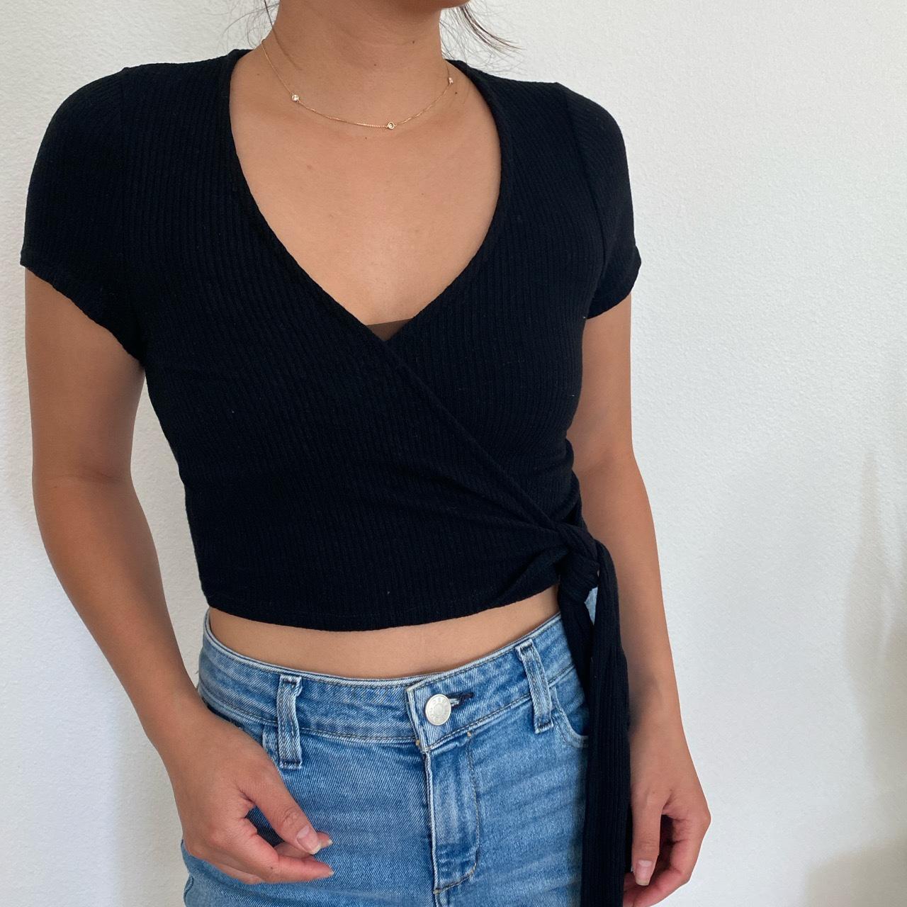 Urban Outfitters soft ribbed black wrap top FREE... - Depop