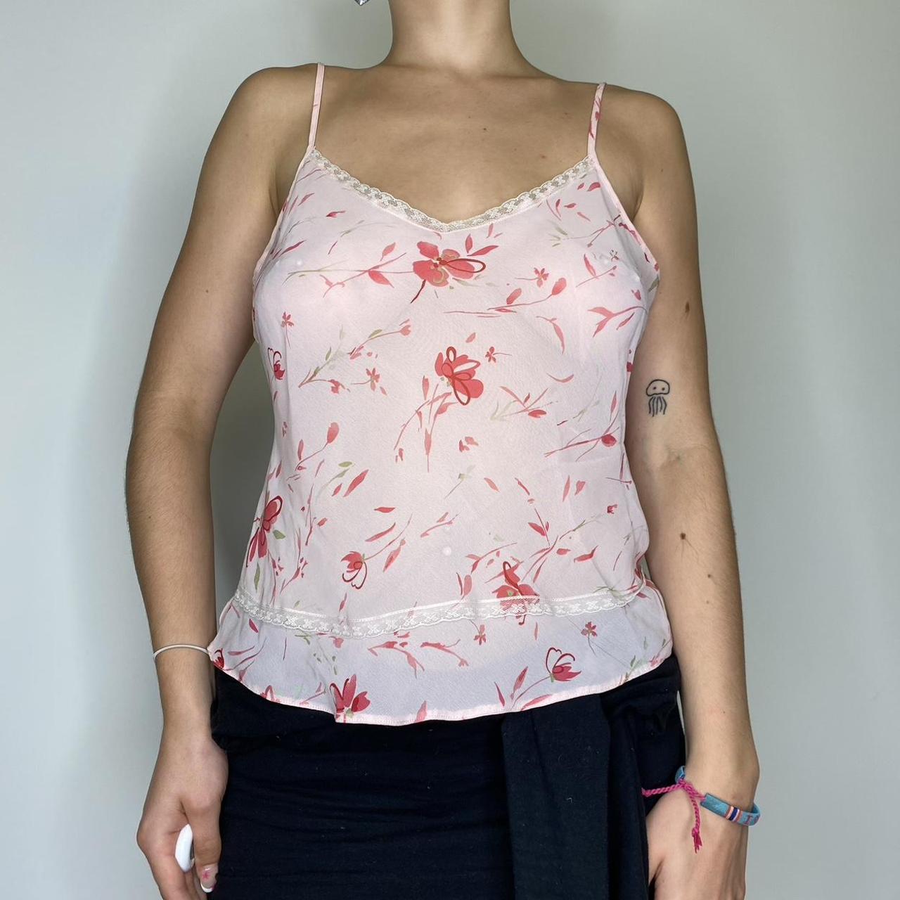 Sheer cami top with lace trim Modelled on size... - Depop