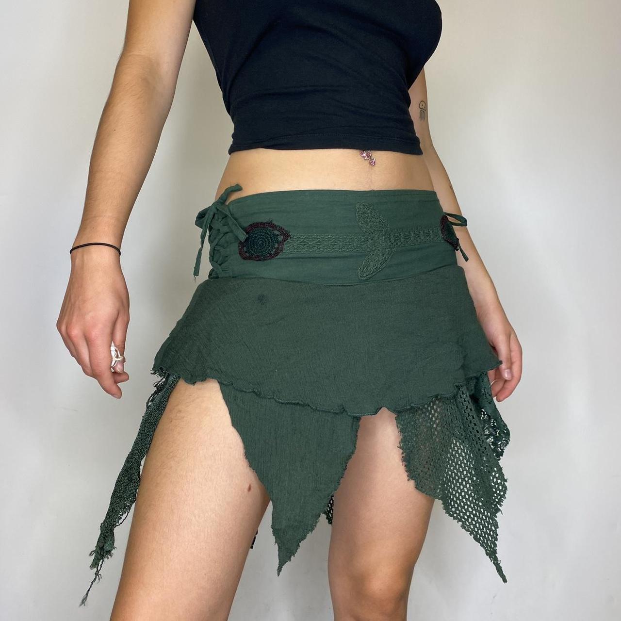 Asymmetric netted embroidered mini... - Depop