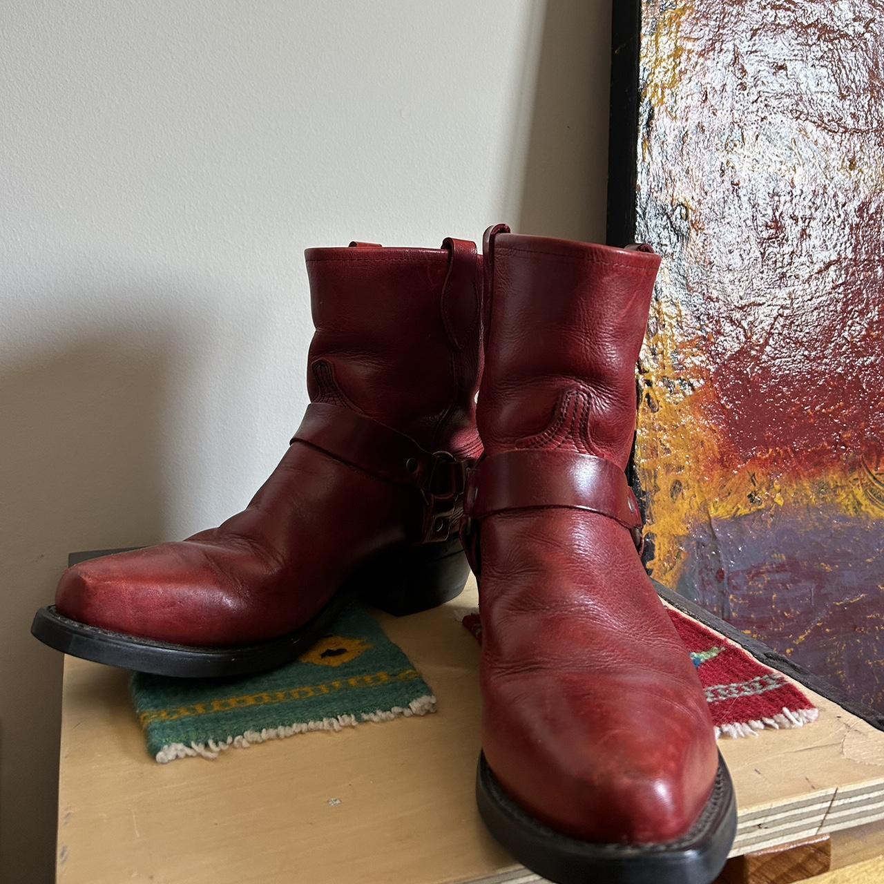 Red cowboy boots!! Mid length steppers. Leather is... - Depop