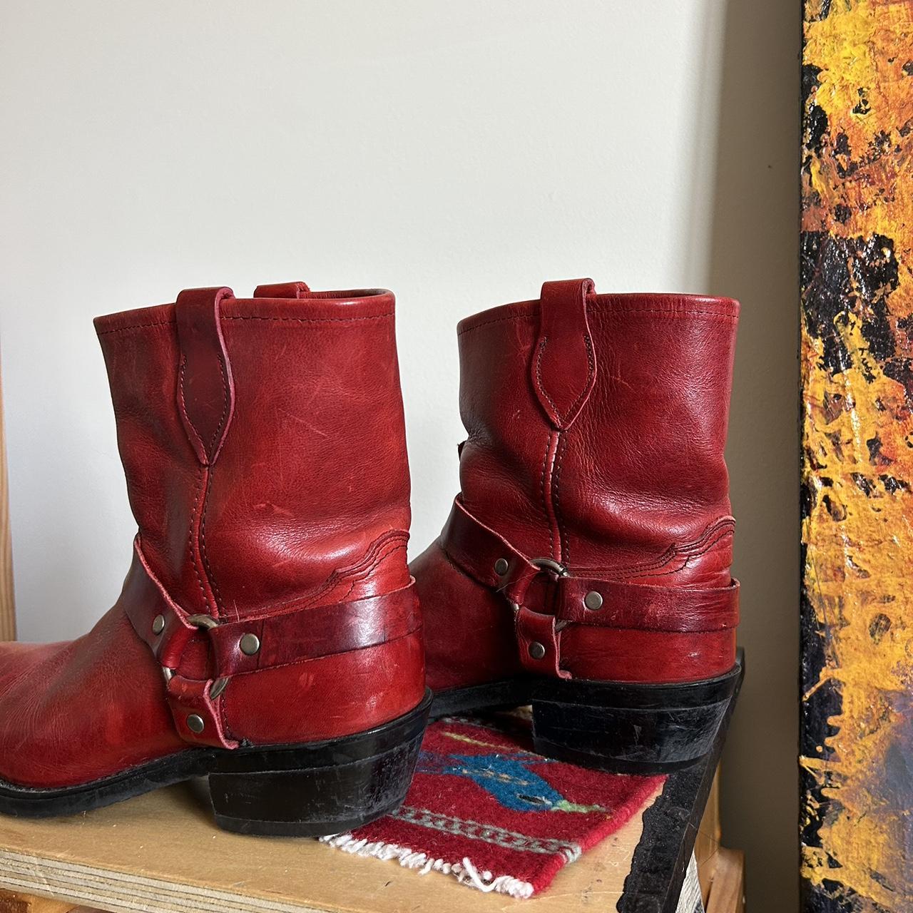 Red cowboy boots!! Mid length steppers. Leather is... - Depop