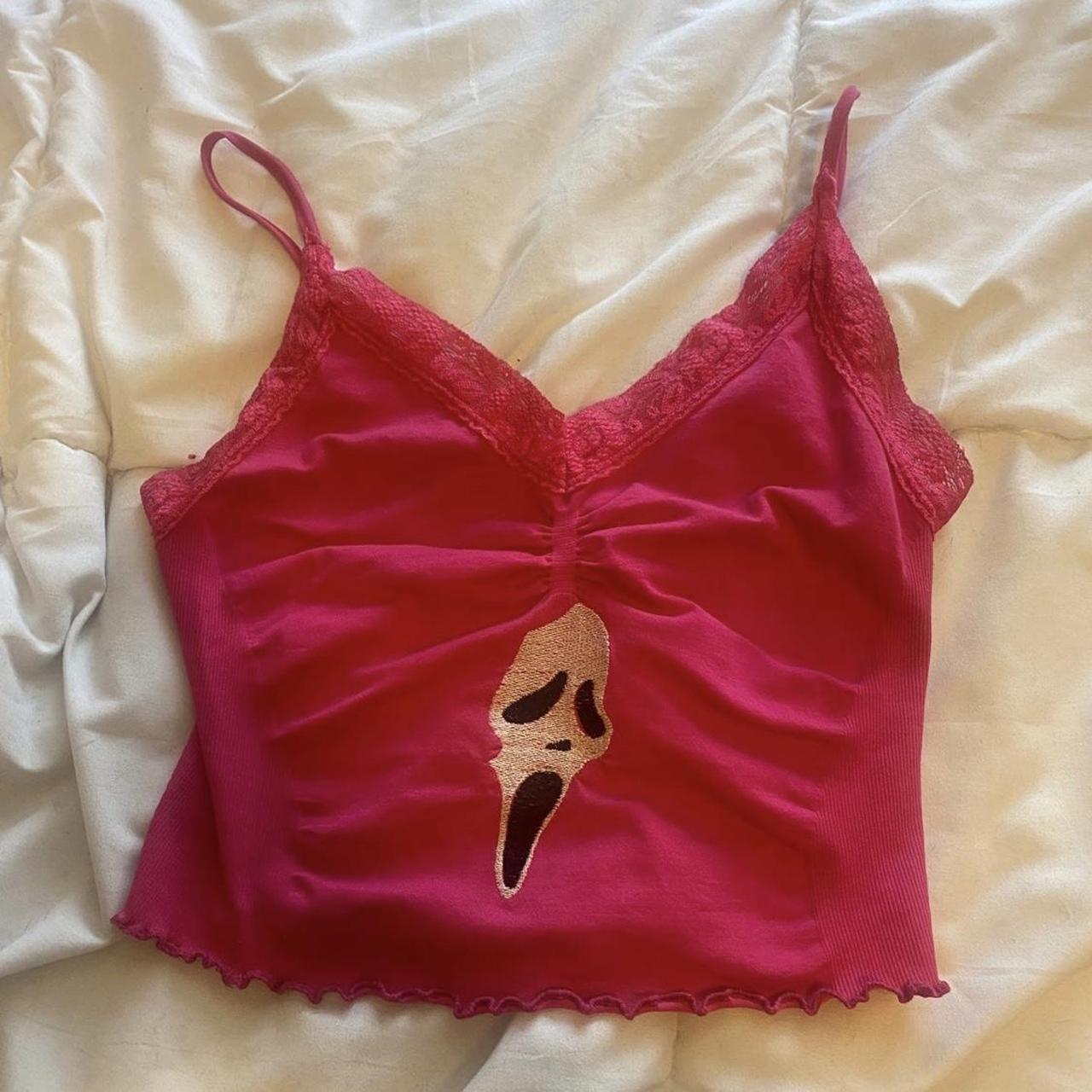 scream ghostface embroidered top made by... - Depop