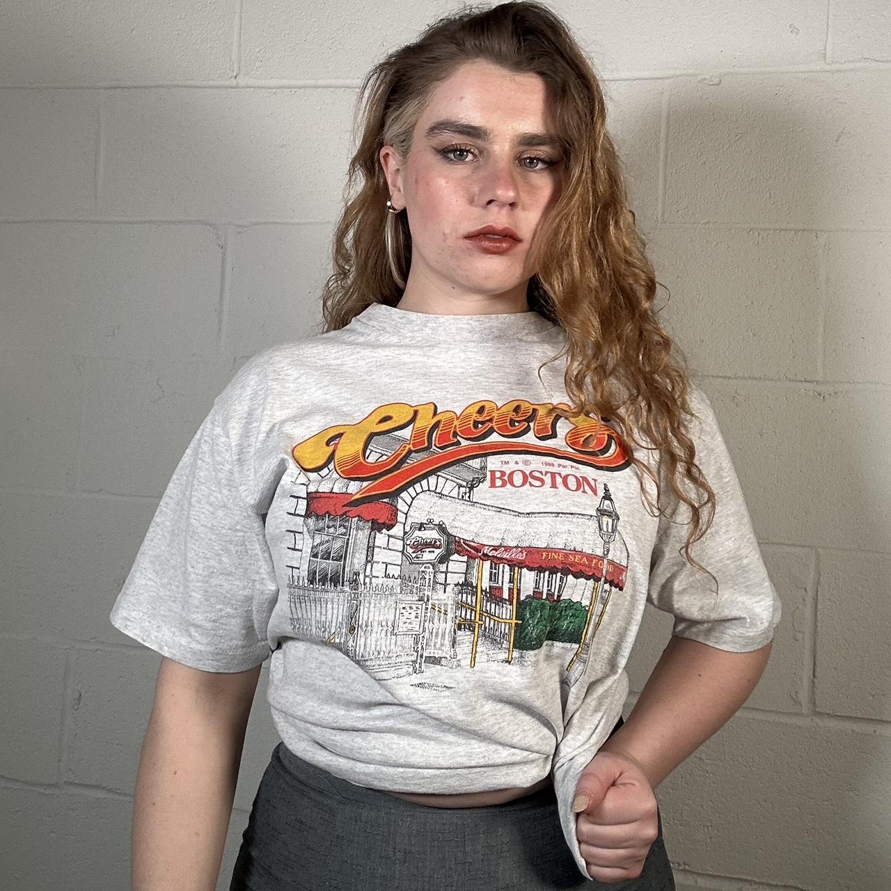 Grey vintage 1980s Cheers TV show graphic tee tv... - Depop