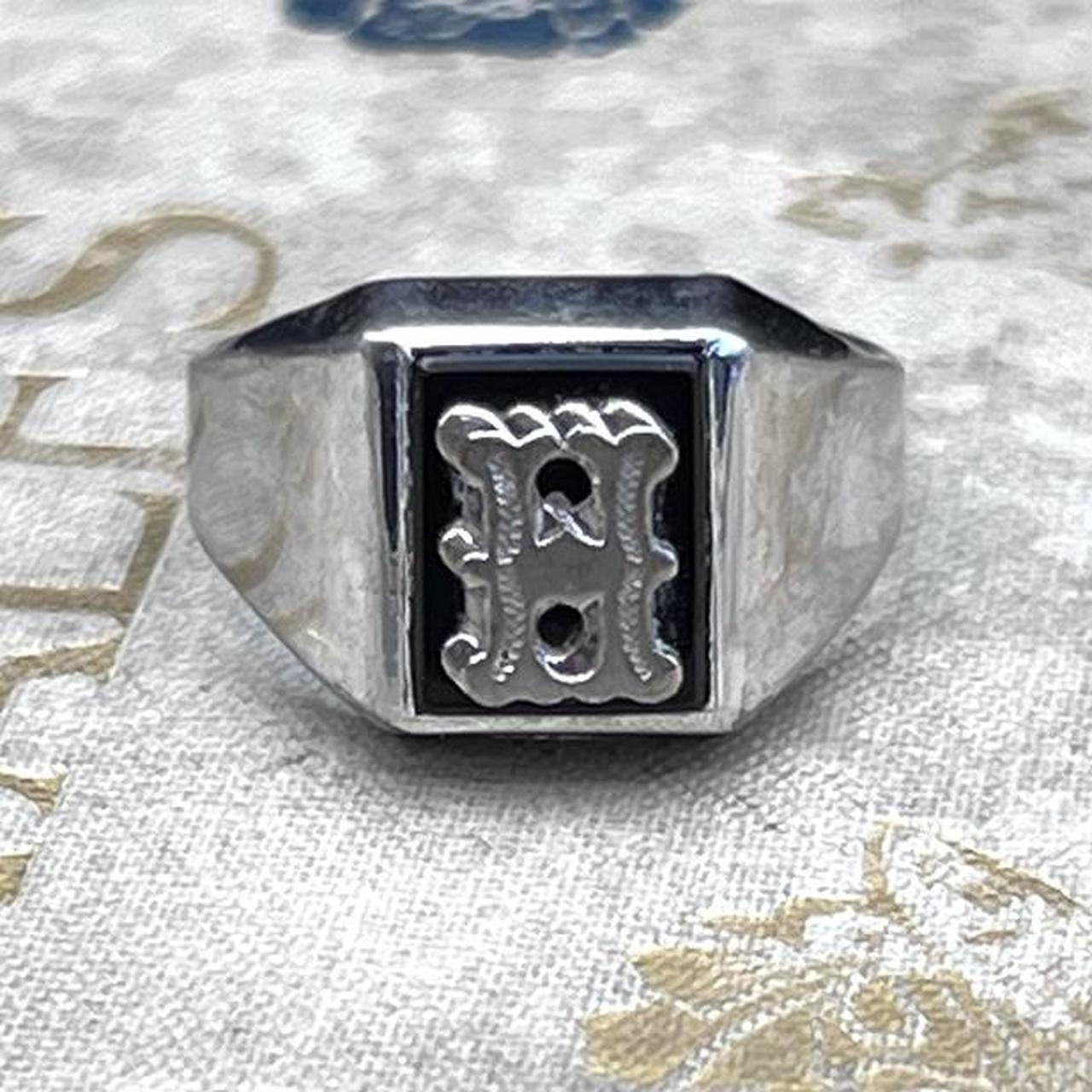 Mens initial H sterling silver ring Size 8 All... - Depop