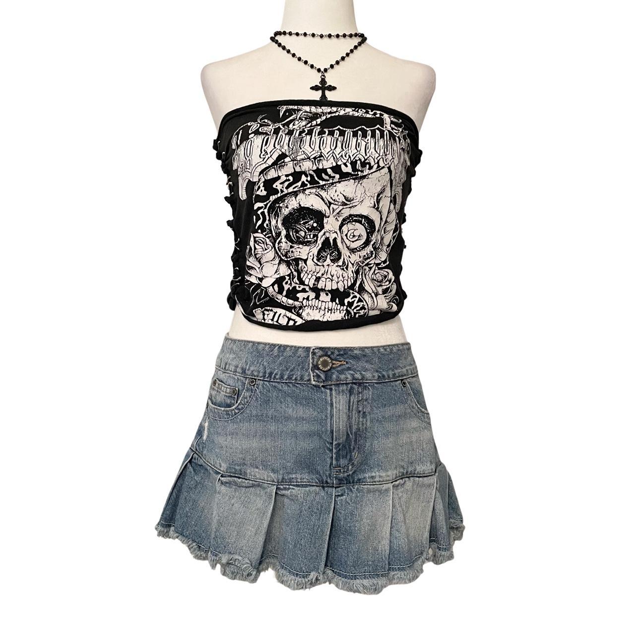 Mall goth alt grunge skull graphic print tube top... - Depop