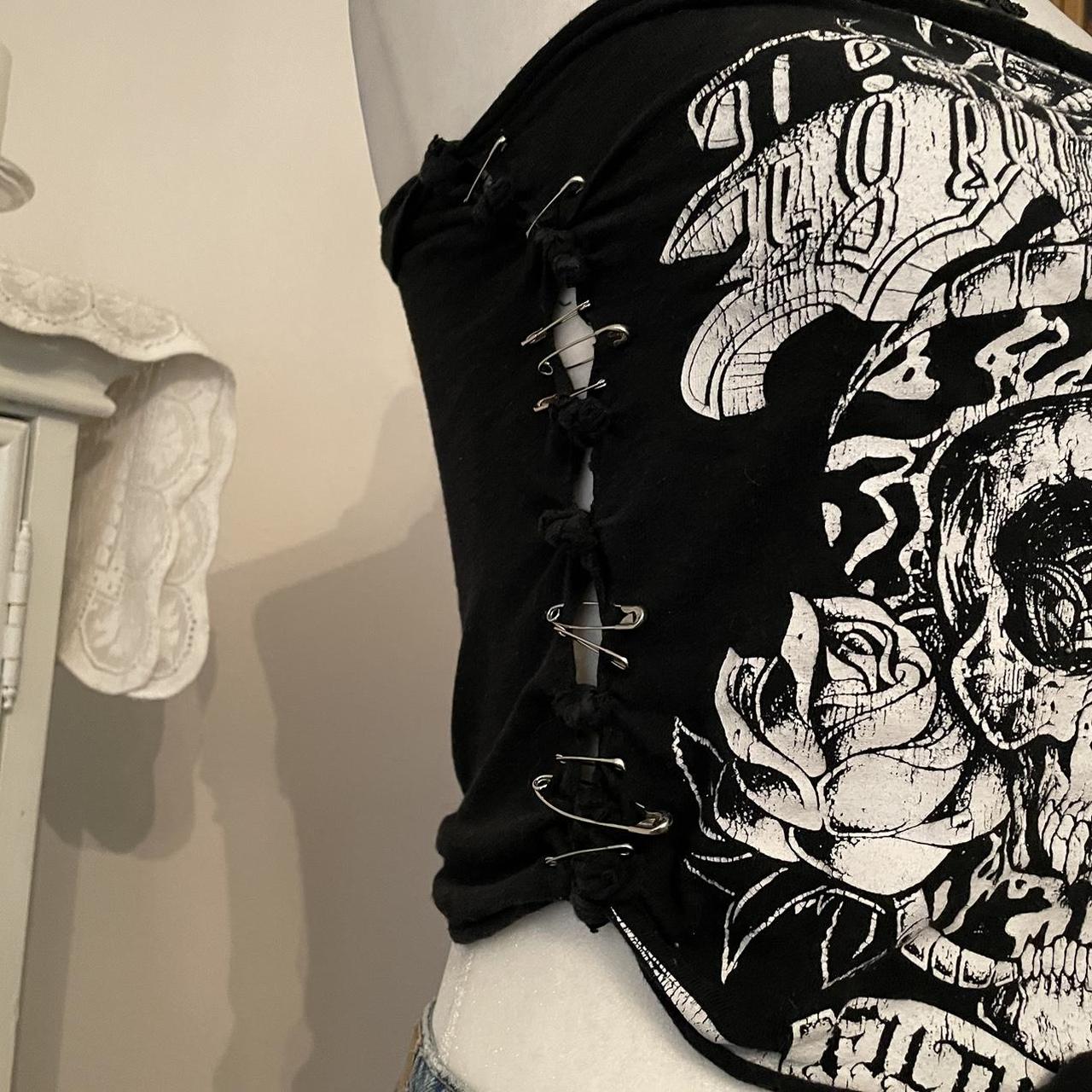 Mall goth alt grunge skull graphic print tube top... - Depop