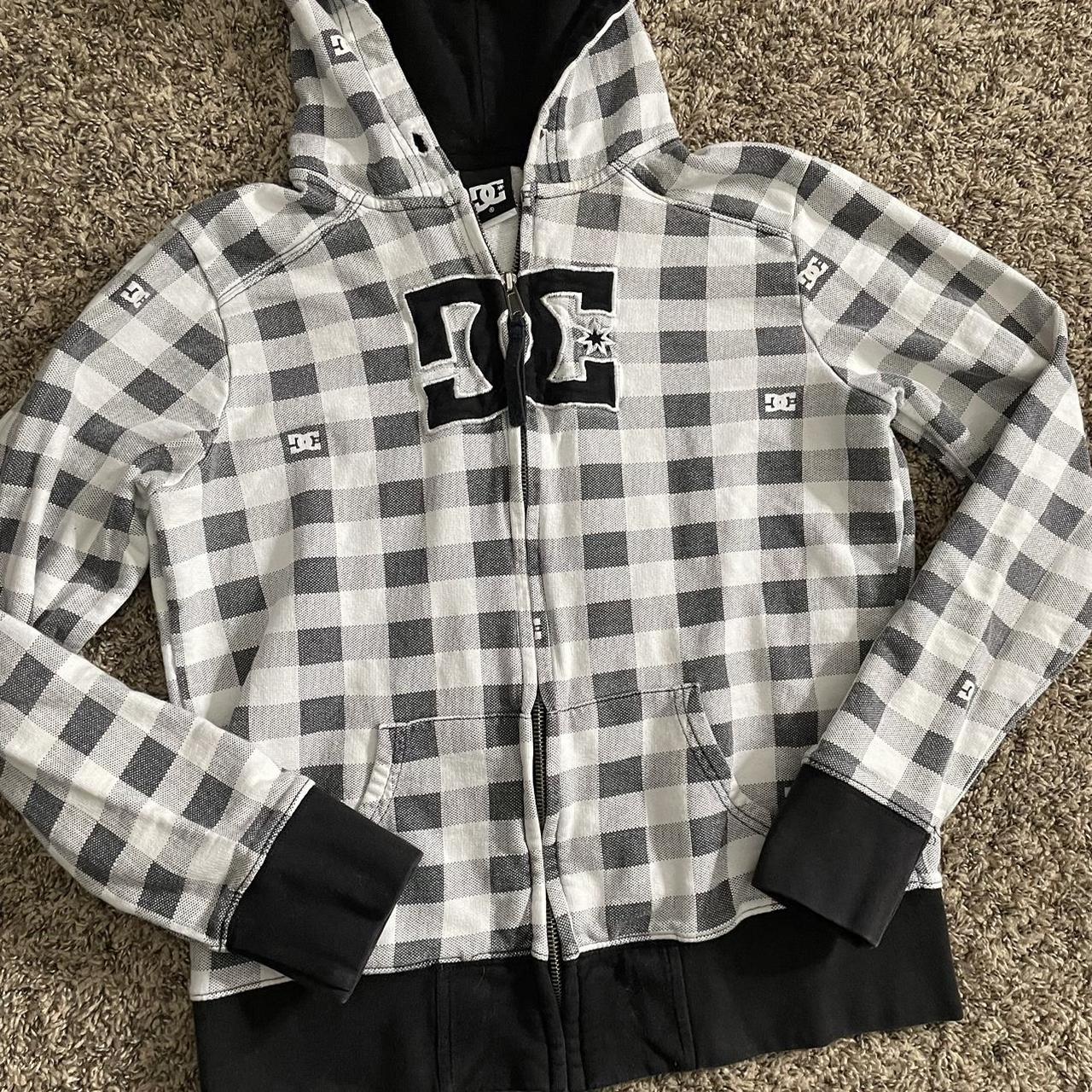 Scenecore emo skater grunge plaid DC zip up jacket... - Depop