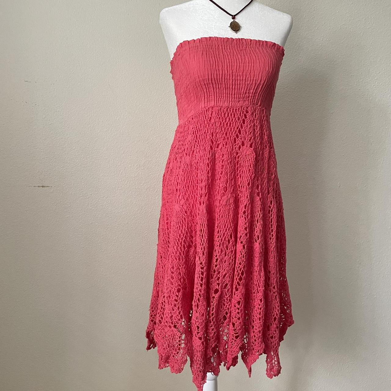 Boho girly grunge pink crochet babydoll mini dress... - Depop