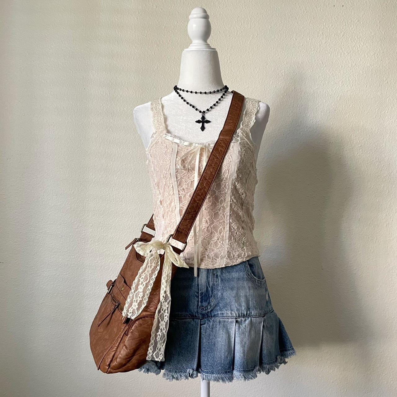Classic girly grunge boho twee faux leather brown... - Depop