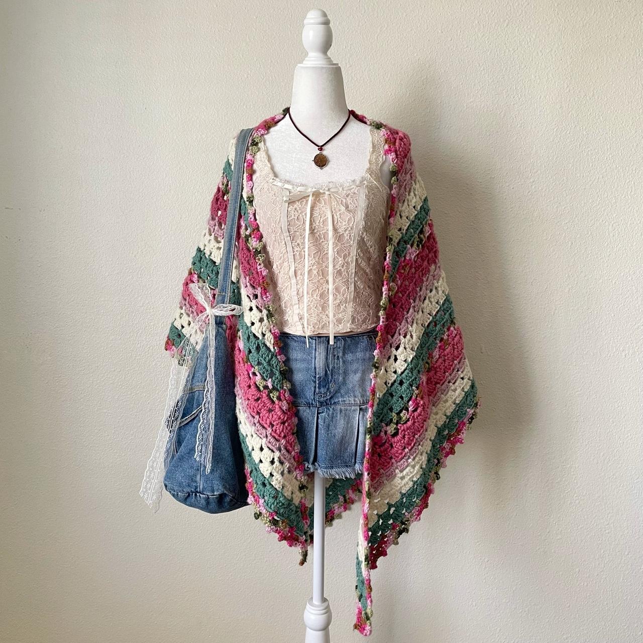 Vintage Cottagecore fairy grunge crochet cozy shawl... | Depop