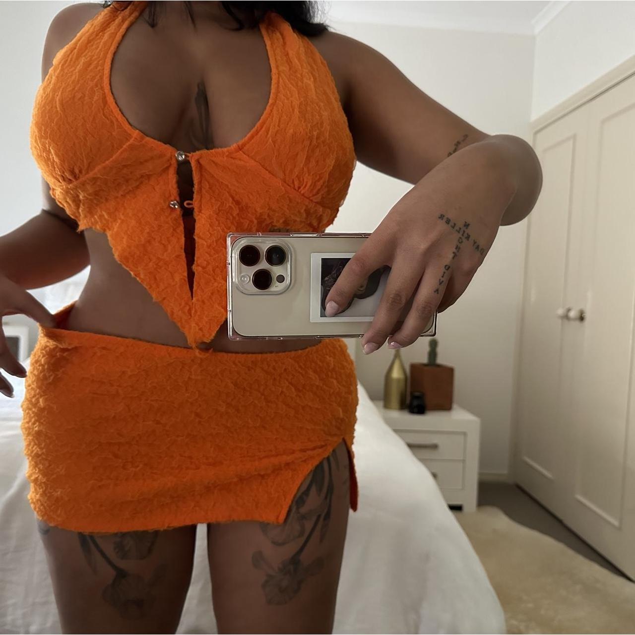 Dolls Kill Orange Set Mini Skirt and top, BNWOT.... - Depop