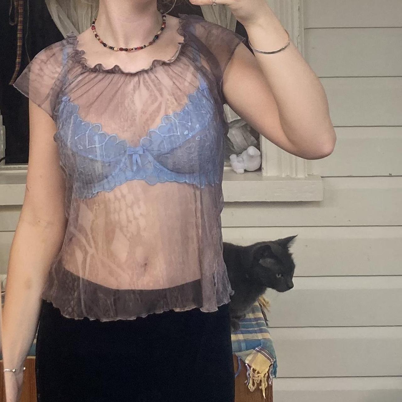 💎 Sheer pattern mesh top 💎 Lettuce trim and elastic... - Depop