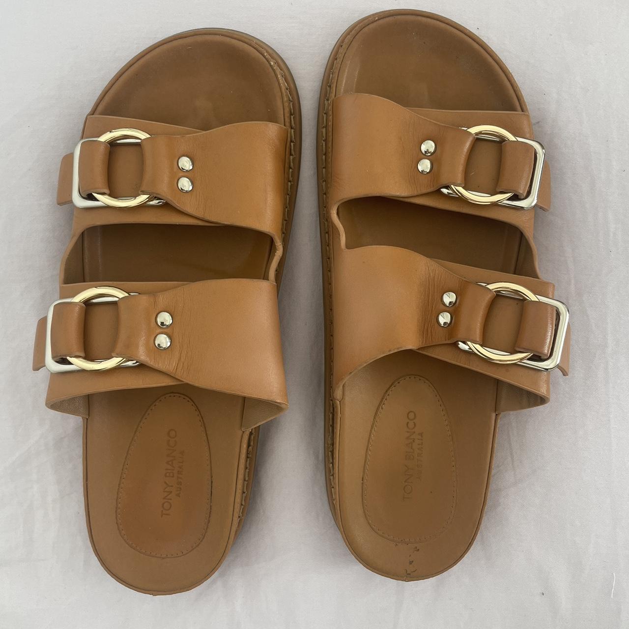 Tony Bianco slides Tan colour with mixed metal... - Depop