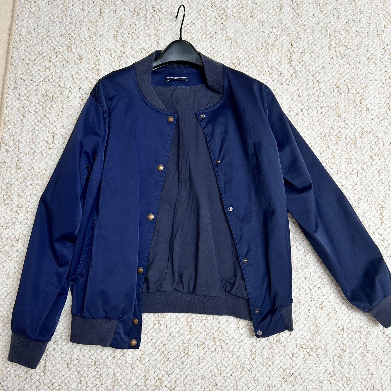 Blue brandy Melville bomber jacket Dark blue bomber... - Depop
