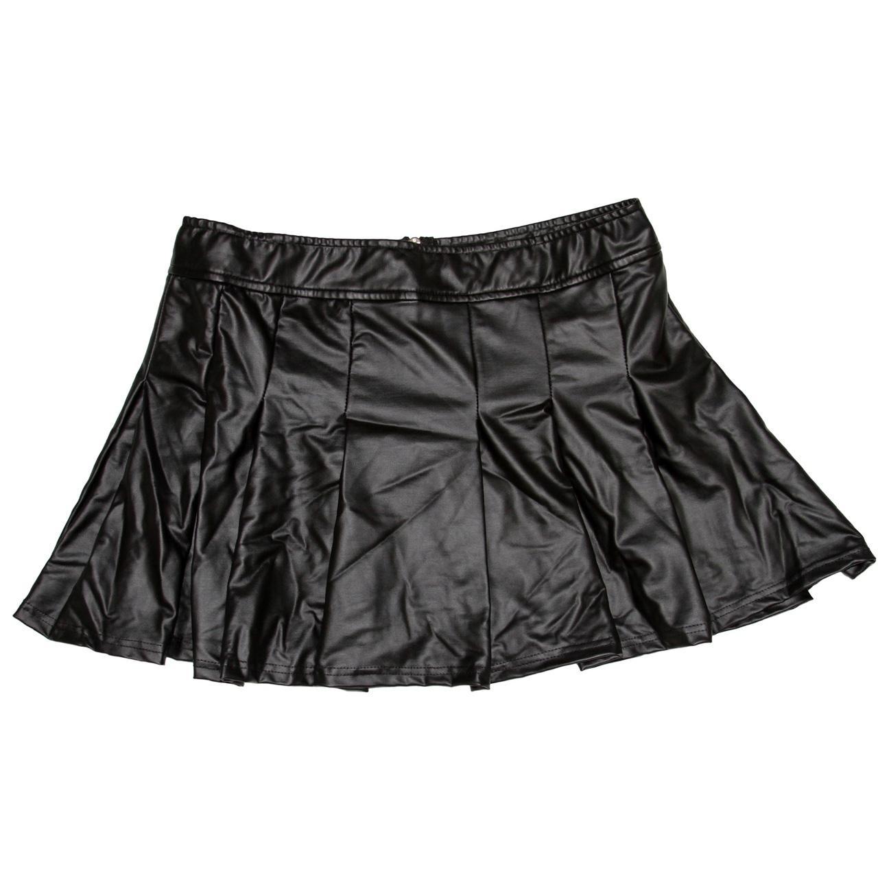 Body Rage faux leather black pleated mini skirt.... - Depop