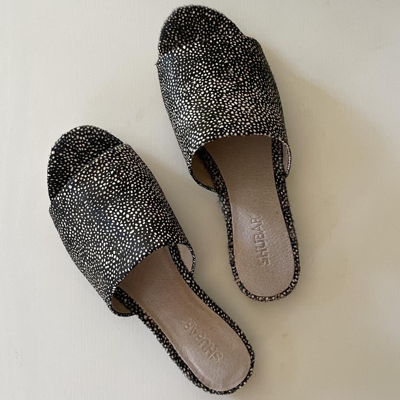 Shubar black and white spotted slides. Never worn,... | Depop