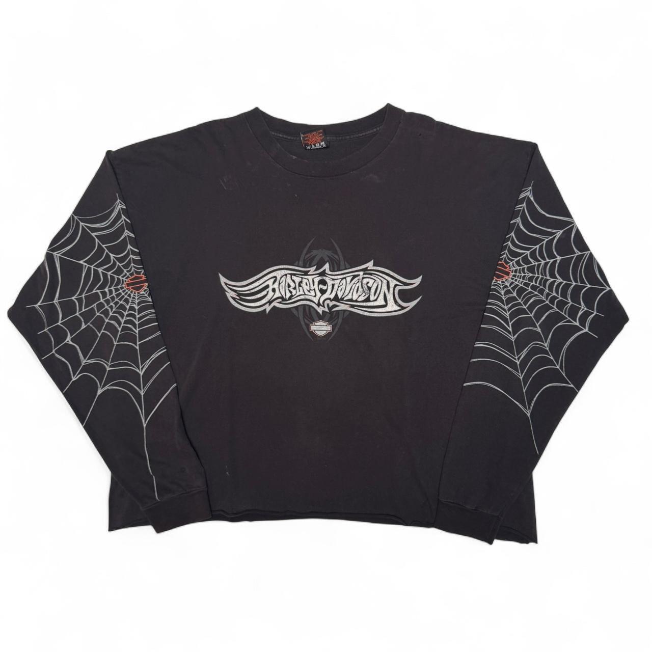 Vintage Harley Davidson Spider Web Sleeve Long... | Depop