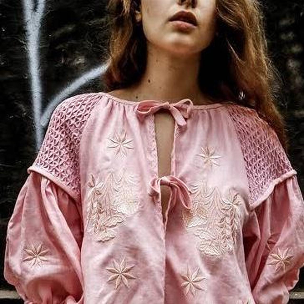 Innika Choo pink embroidered blouse Shirred detail... - Depop