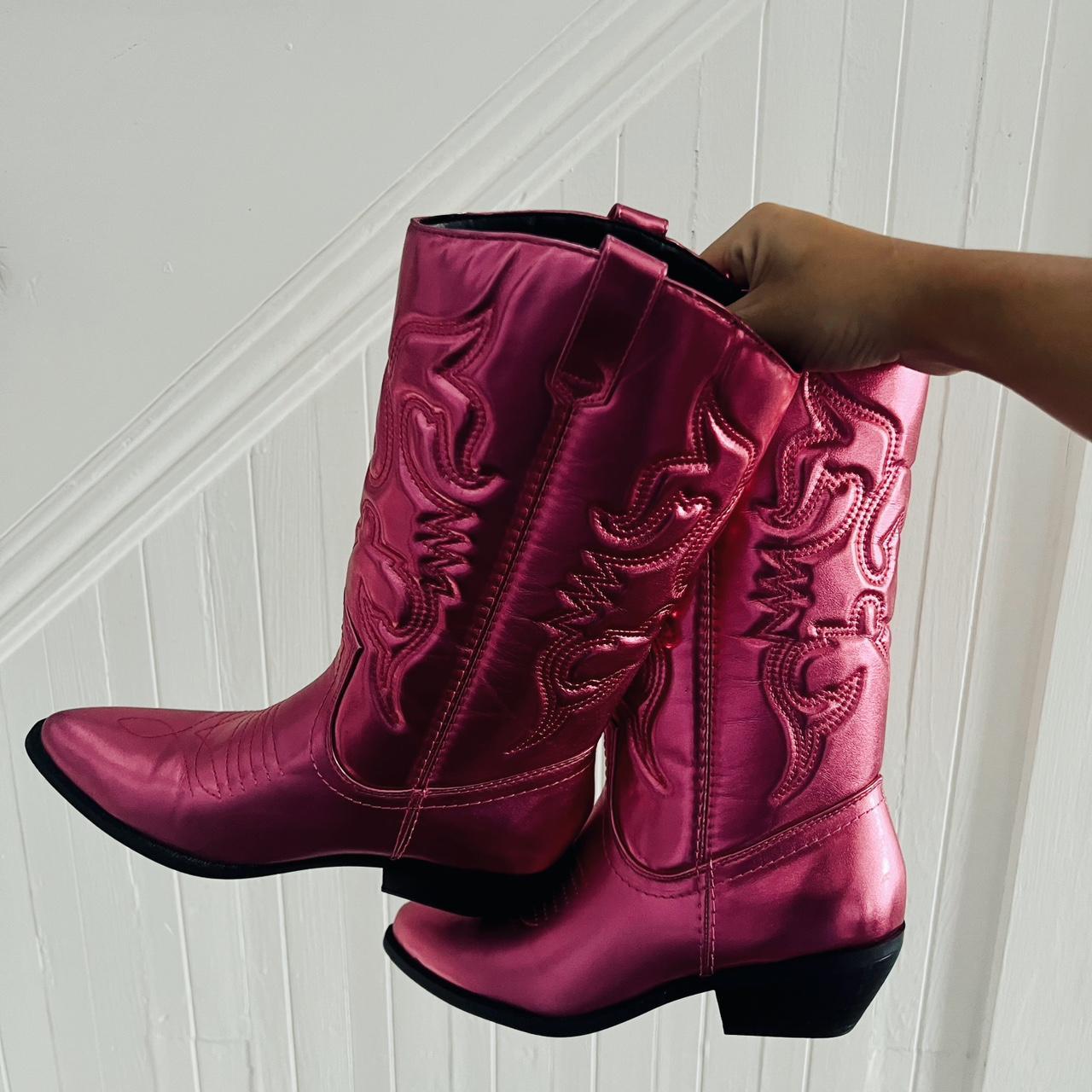 pink metallic western gold boots size 7 never... - Depop