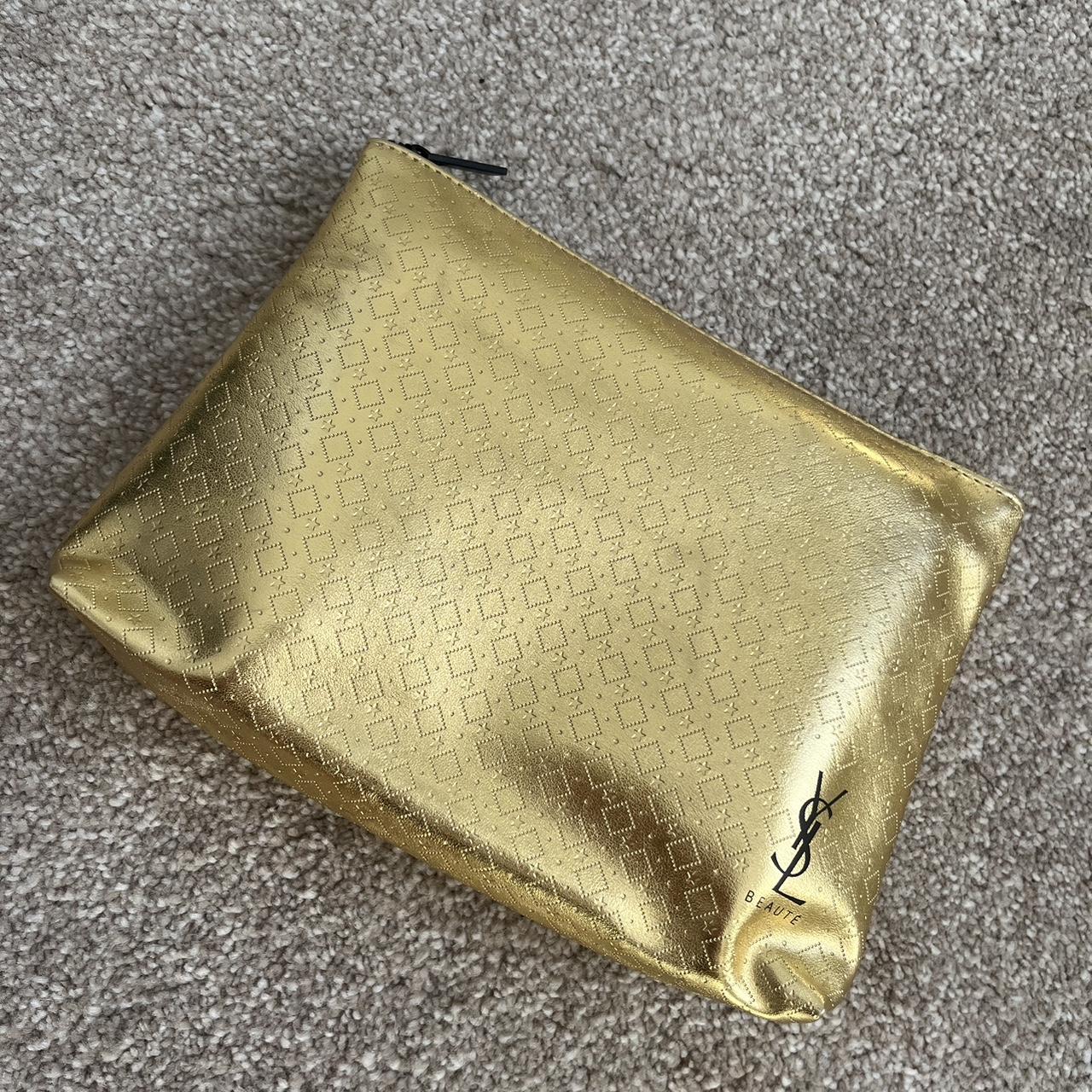 Gold metallic YSL makeup bag - Depop