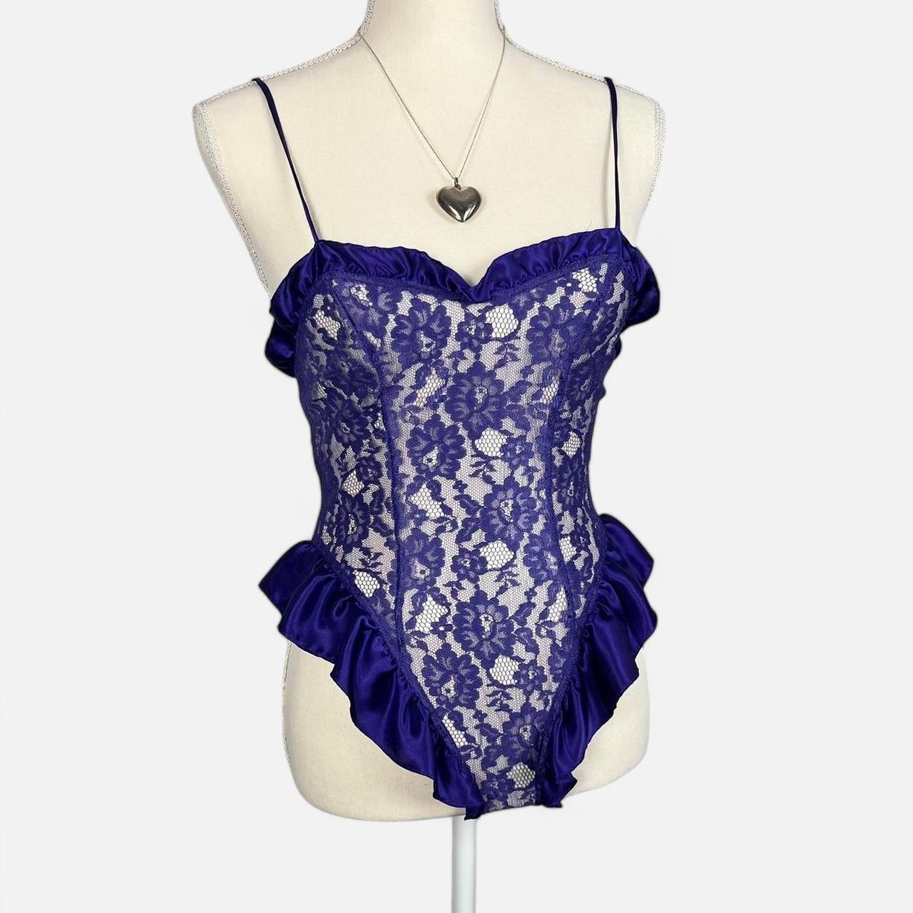 victoria secret purple lace bodysuit with ruffles... | Depop