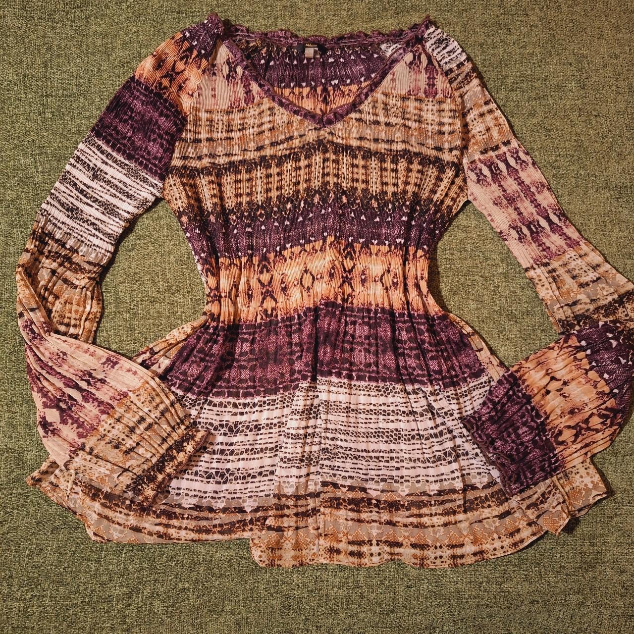 70s Style Flowy Patterned Top 🪴 Beautiful peice.... | Depop