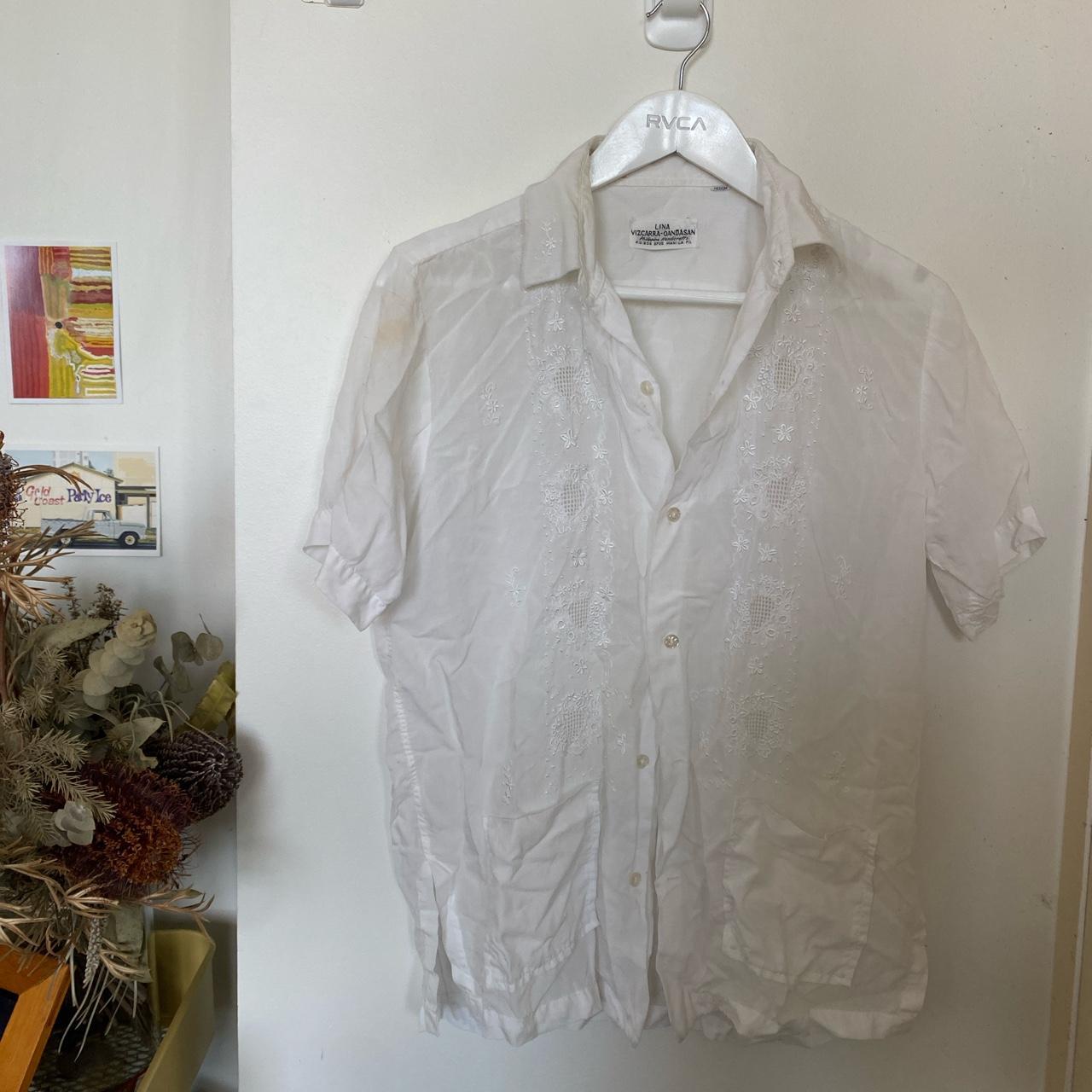 Beautiful vintage embroidered white button up... - Depop