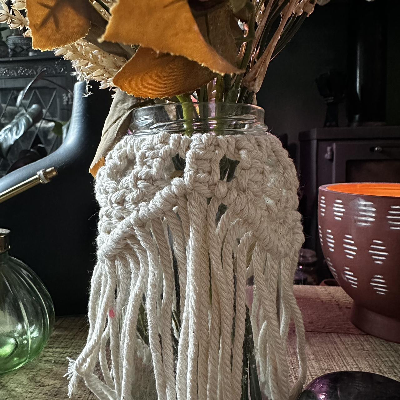 BOHO MACRAME JAM JAR VASE 🍂🌙 beautiful handmade... - Depop