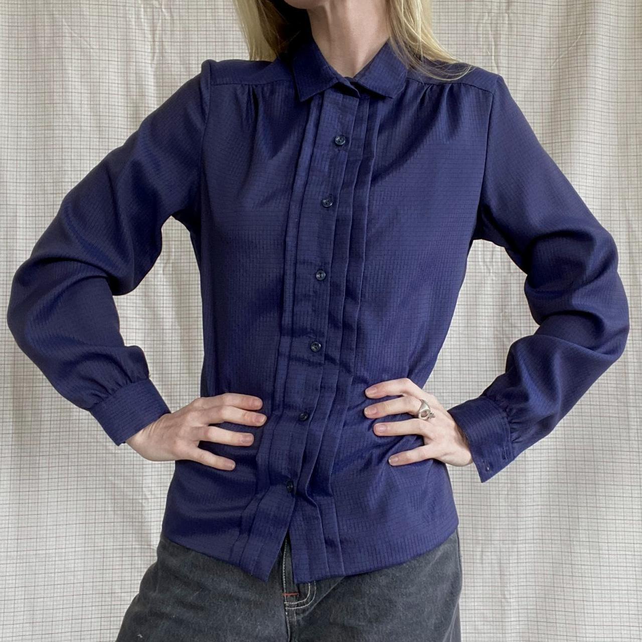 Lovely vintage blouse in navy. Cute and classy.... - Depop