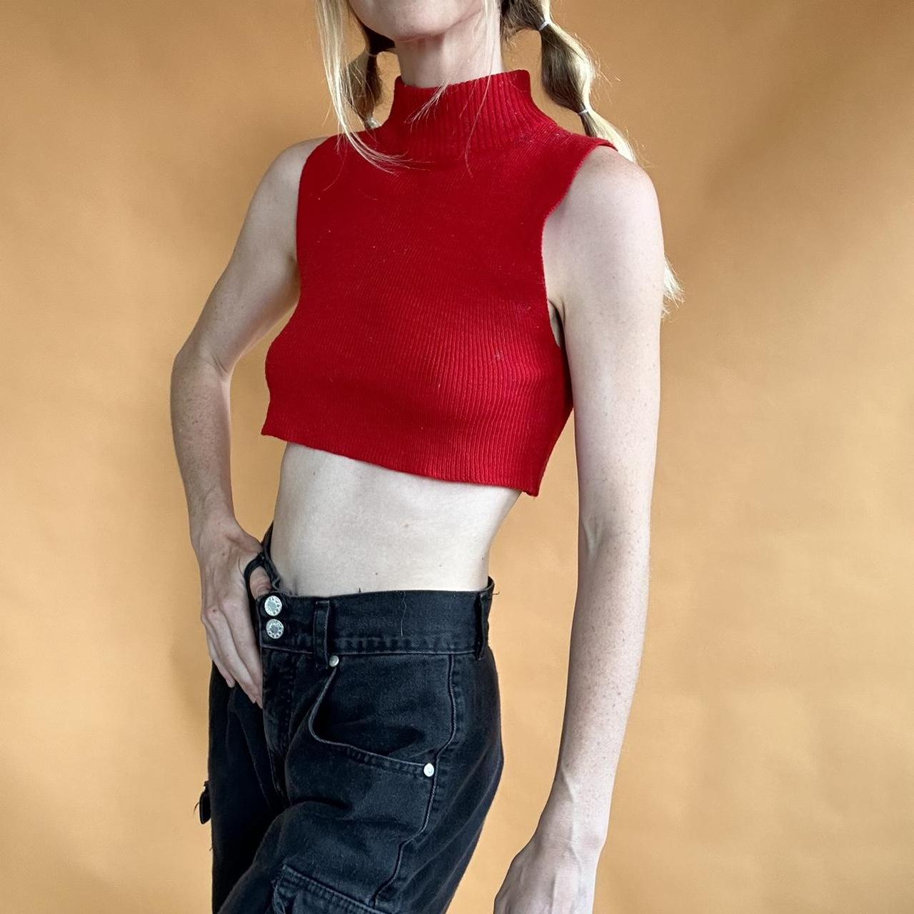 Cute and bright cherry red vintage crop... - Depop