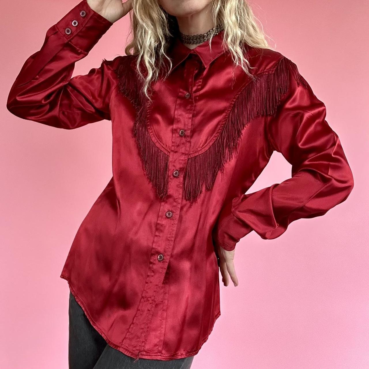 Stunning deep red vintage western fringe top. This... - Depop