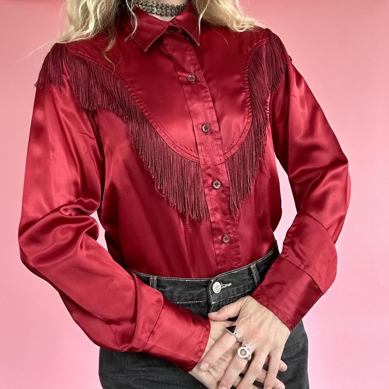 Stunning deep red vintage western fringe top. This... - Depop