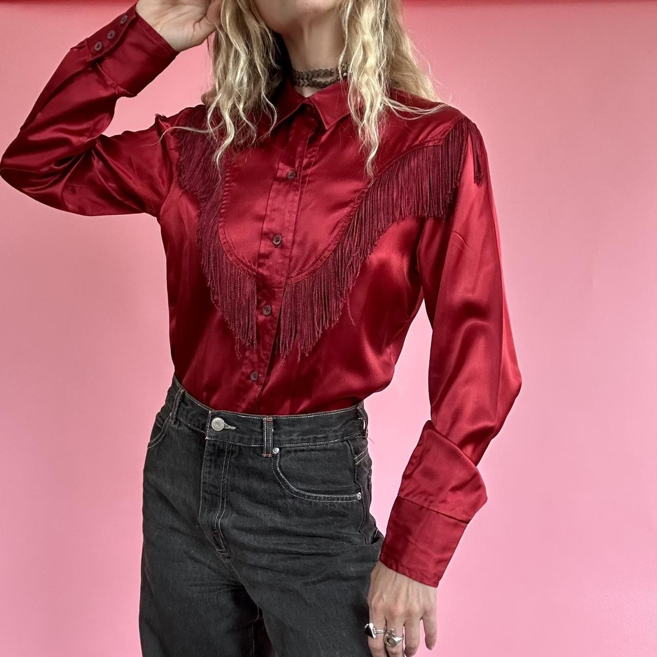 Stunning deep red vintage western fringe top. This... - Depop