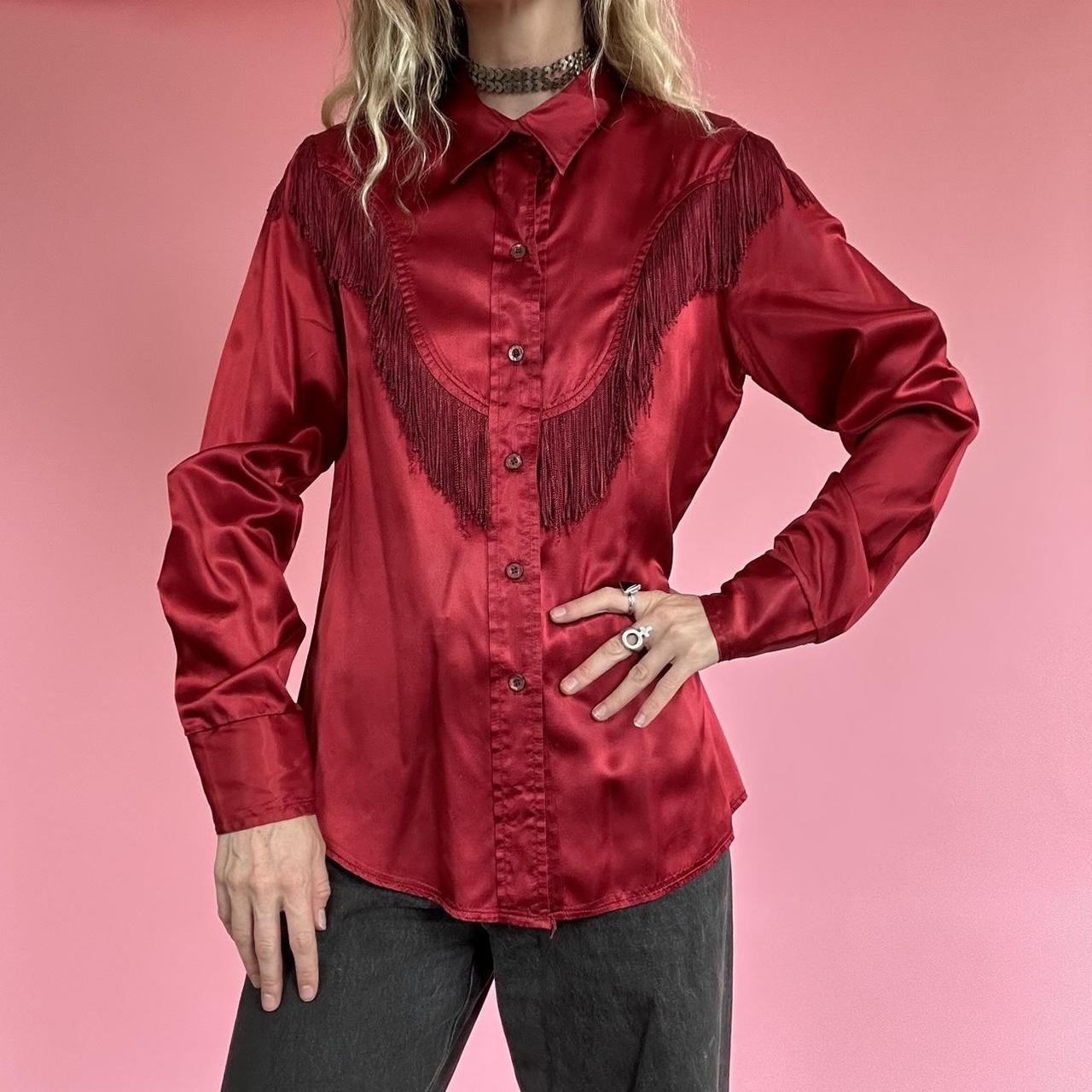 Stunning deep red vintage western fringe top. This... - Depop