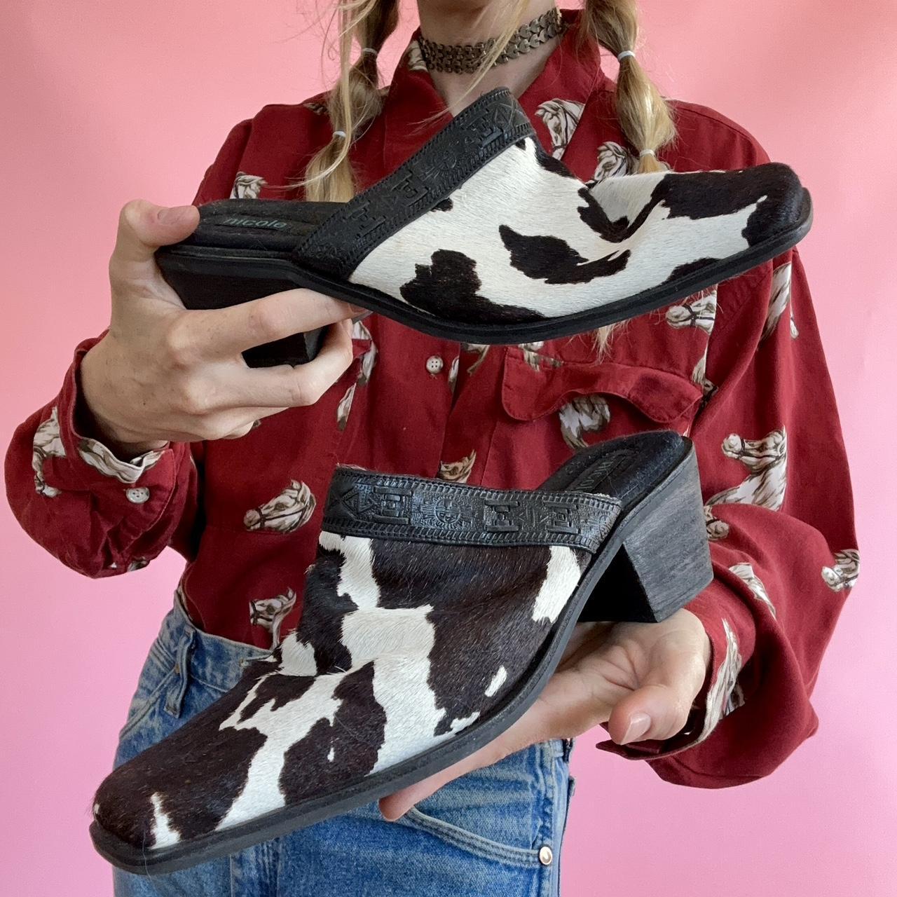 Amazing cow print western mules. These cool shoes... - Depop