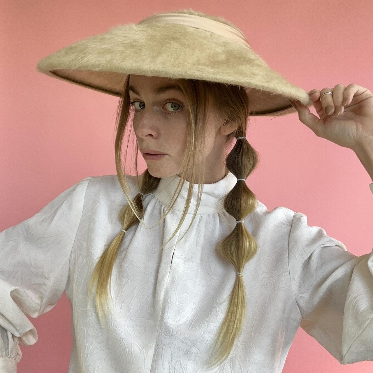 Beautiful vintage wide brim fuzzy cream hat with... | Depop