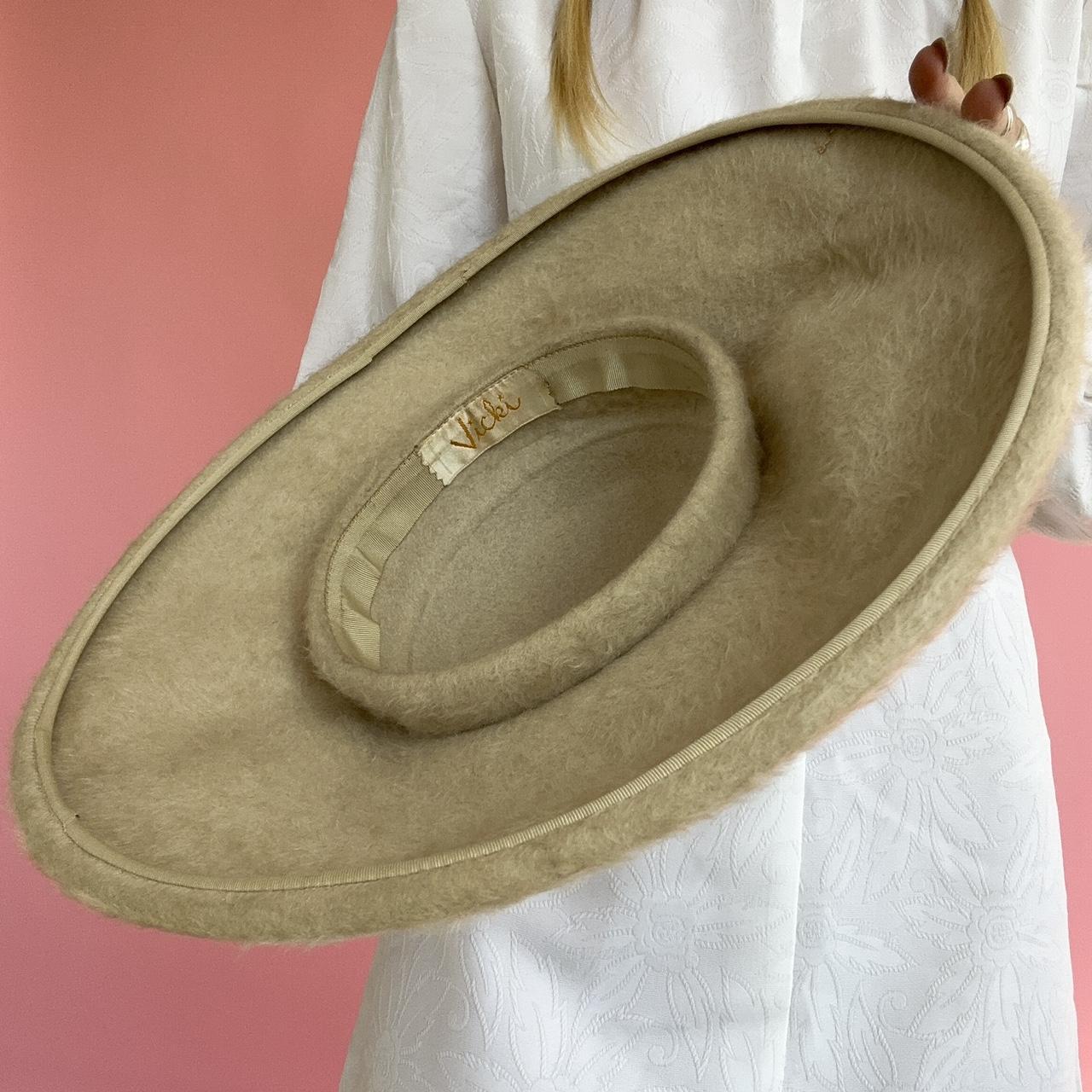 Beautiful vintage wide brim fuzzy cream hat with... | Depop