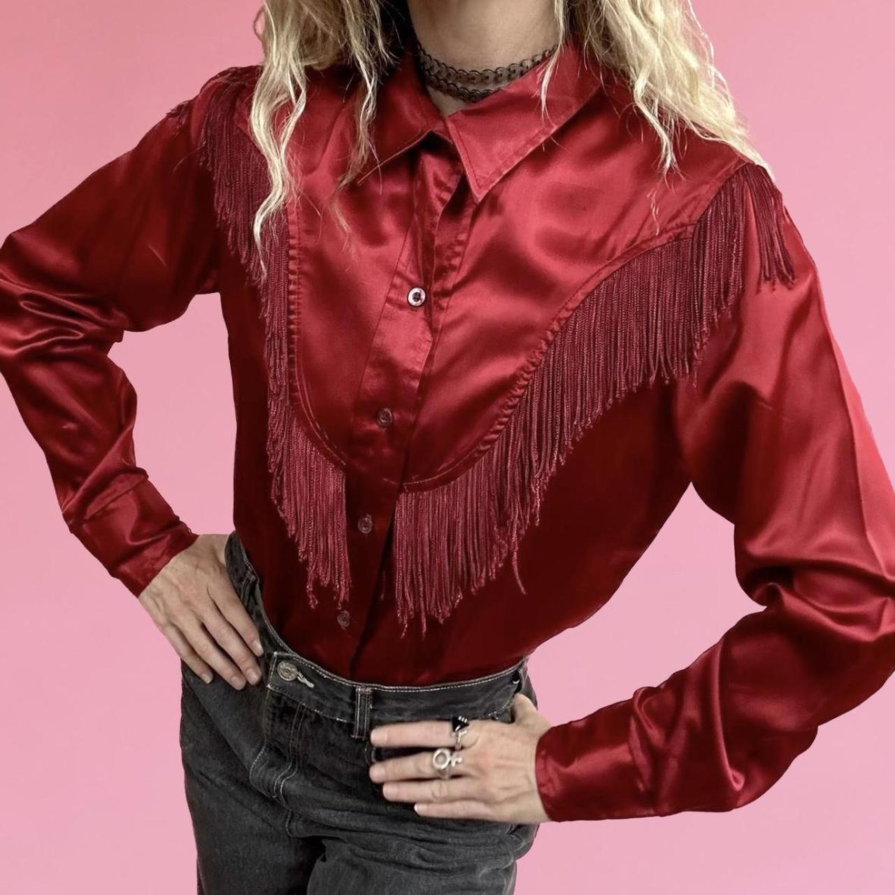 Stunning deep red vintage western fringe top. This... - Depop
