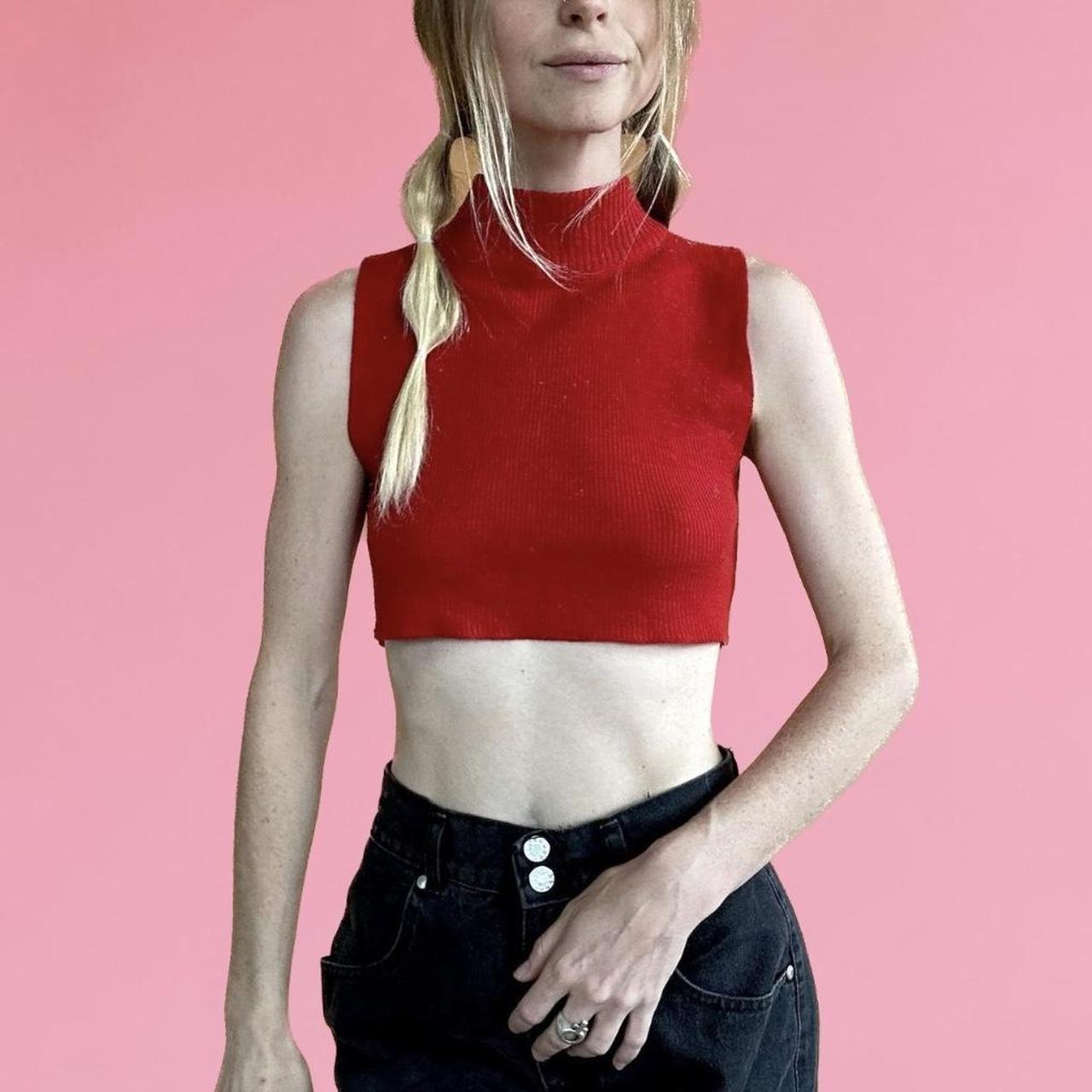 Cute and bright cherry red vintage crop... - Depop