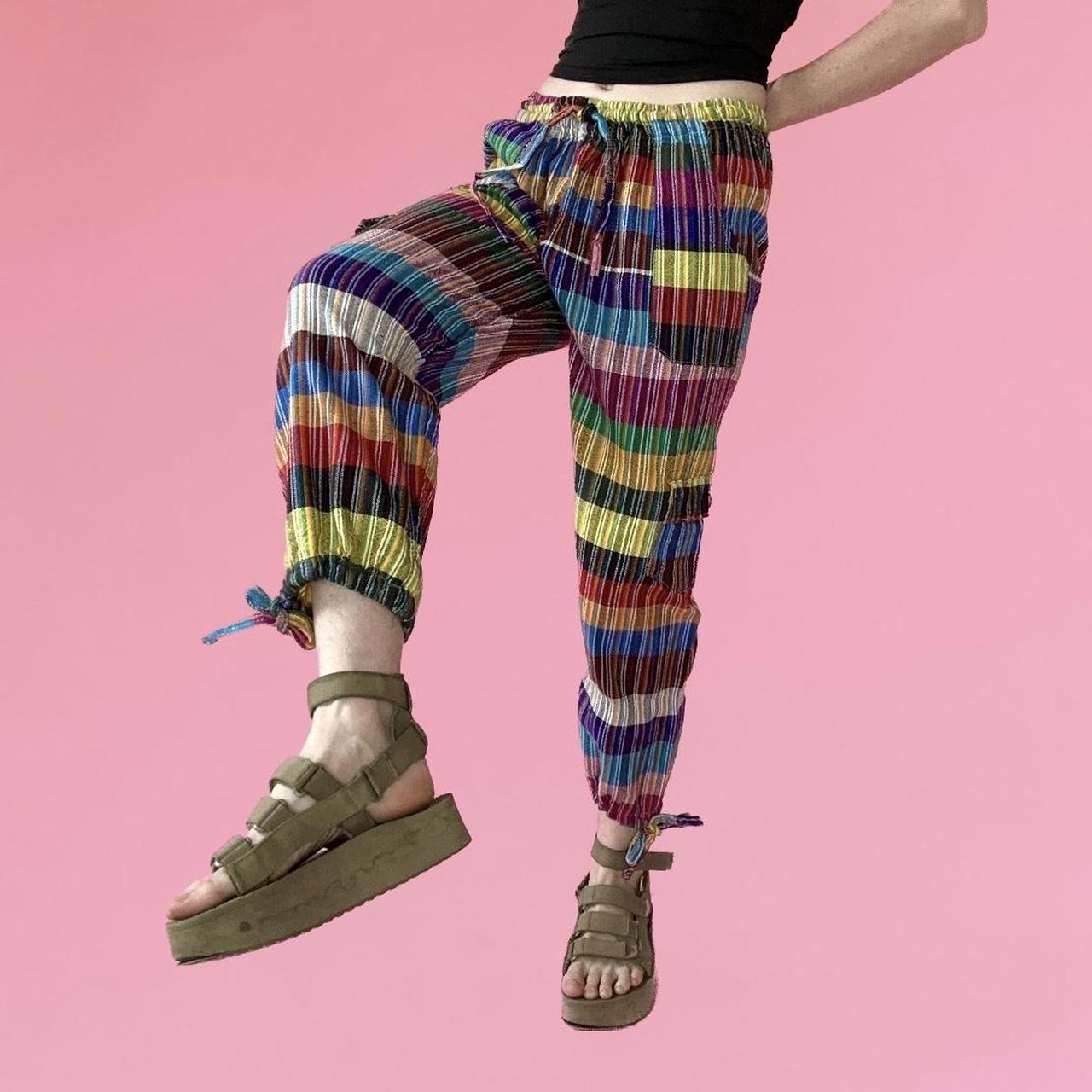 Coolest vintage boho pants. Rainbow block pattern,... - Depop