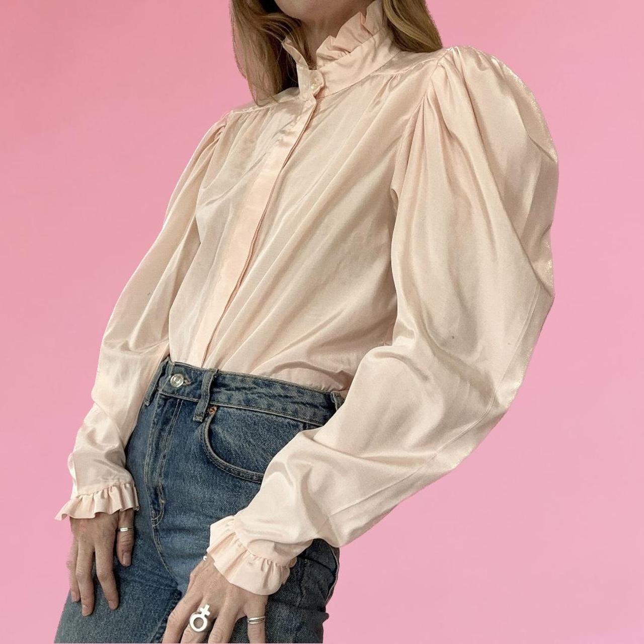 Adorable pale pink puff sleeve ruffle blouse.... - Depop