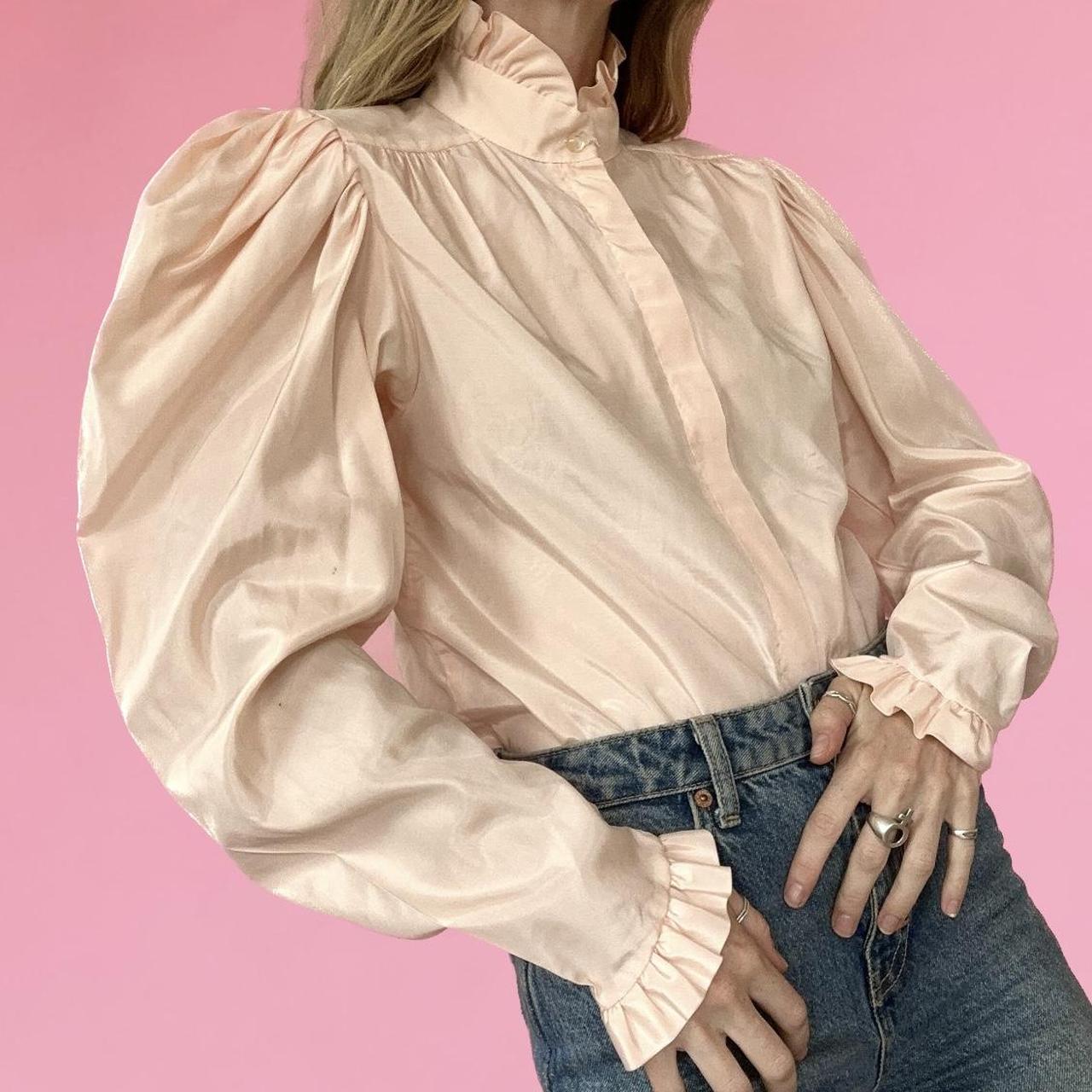 Adorable pale pink puff sleeve ruffle blouse.... - Depop