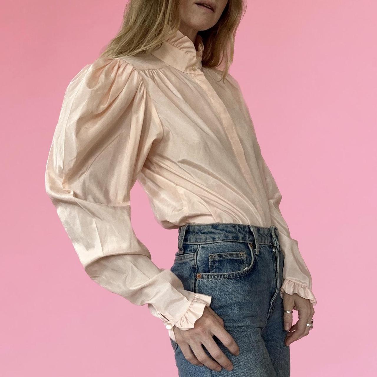 Adorable pale pink puff sleeve ruffle blouse.... - Depop