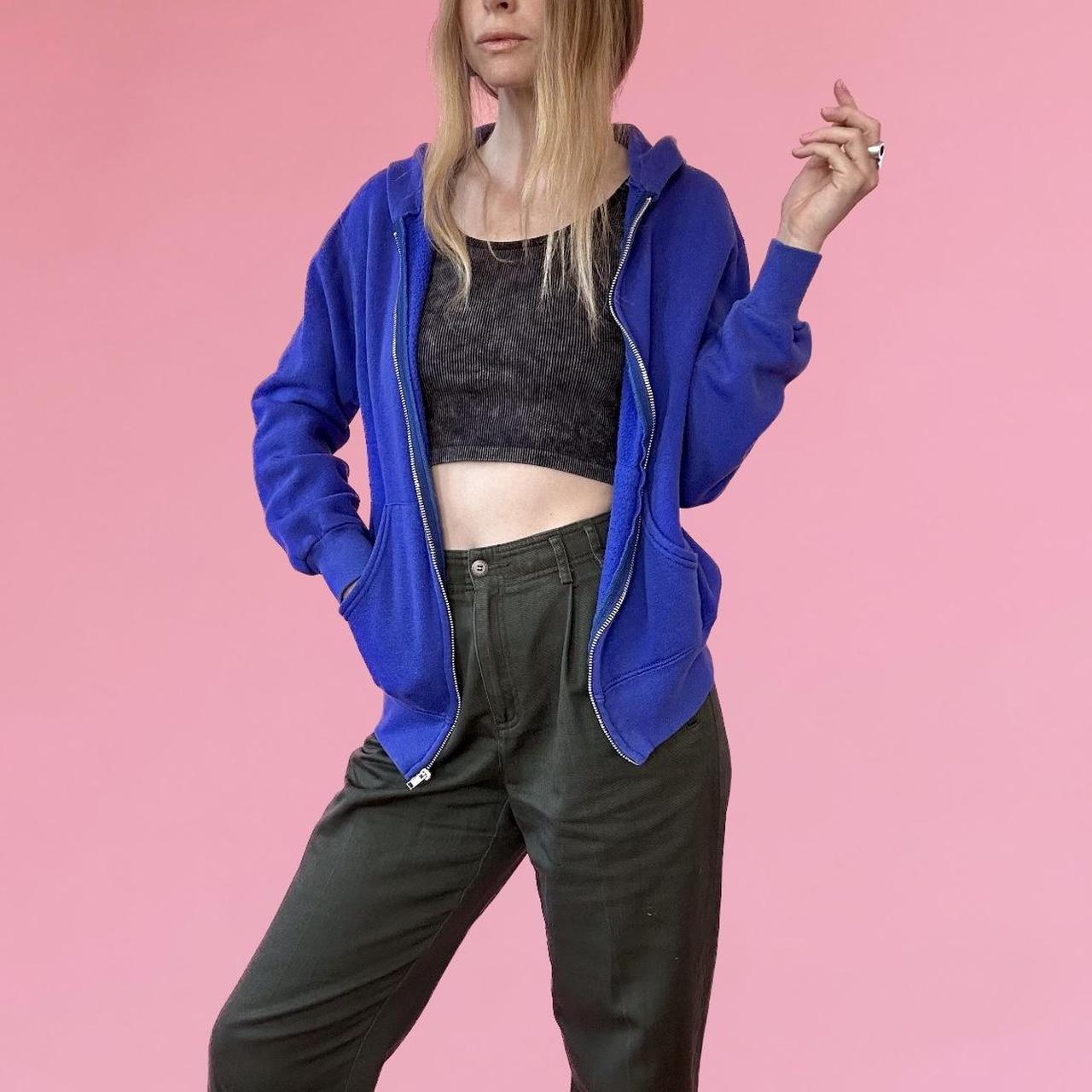 Adorable vintage royal blue zip front hoodie. Metal... | Depop