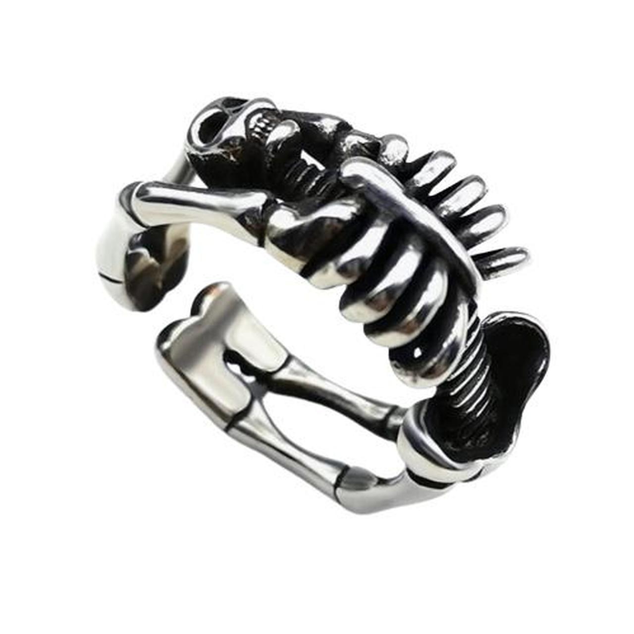 Grunge Goth Skeleton Skull Ring adjustable size... - Depop