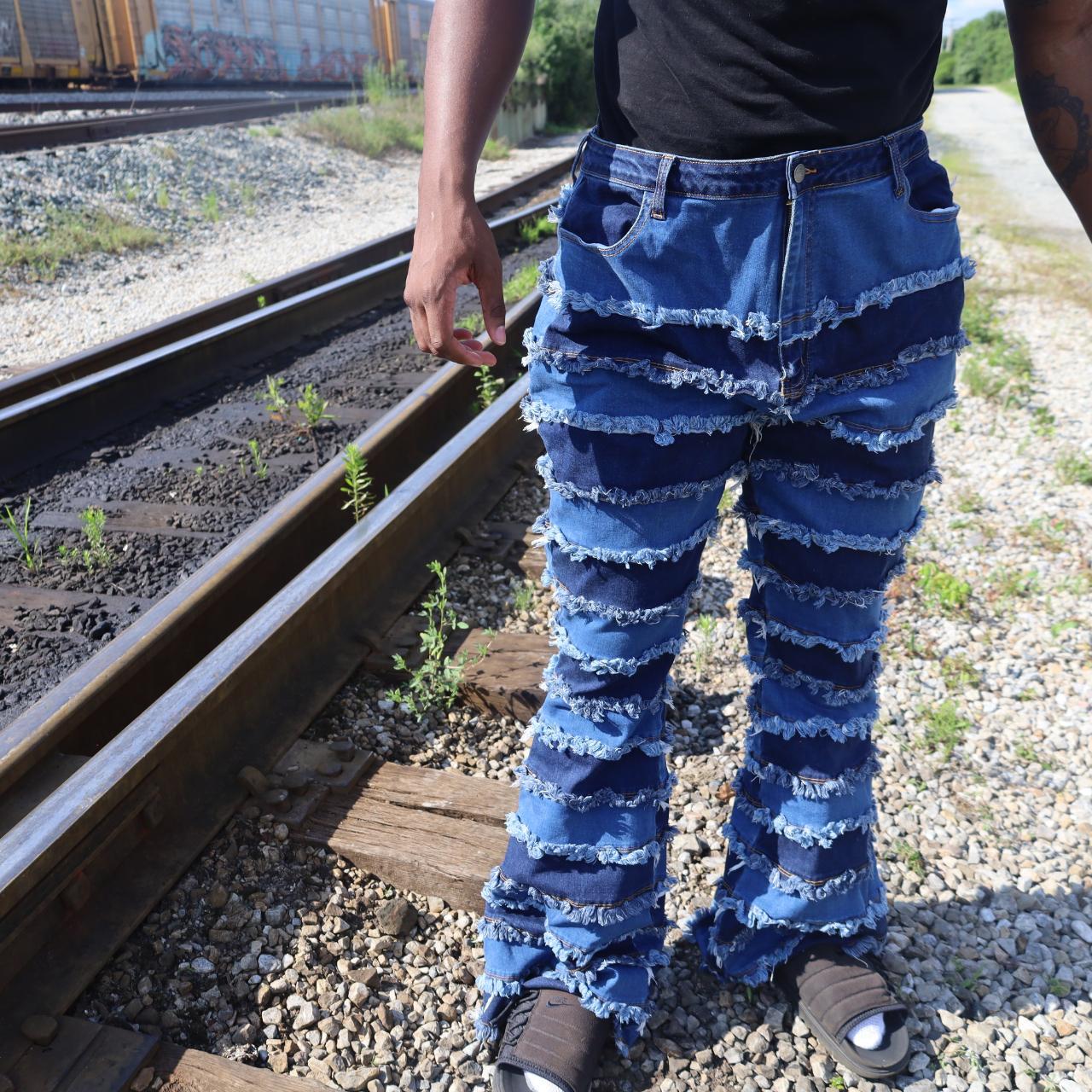 Very dope frilled flare jeans Layered Womens... - Depop