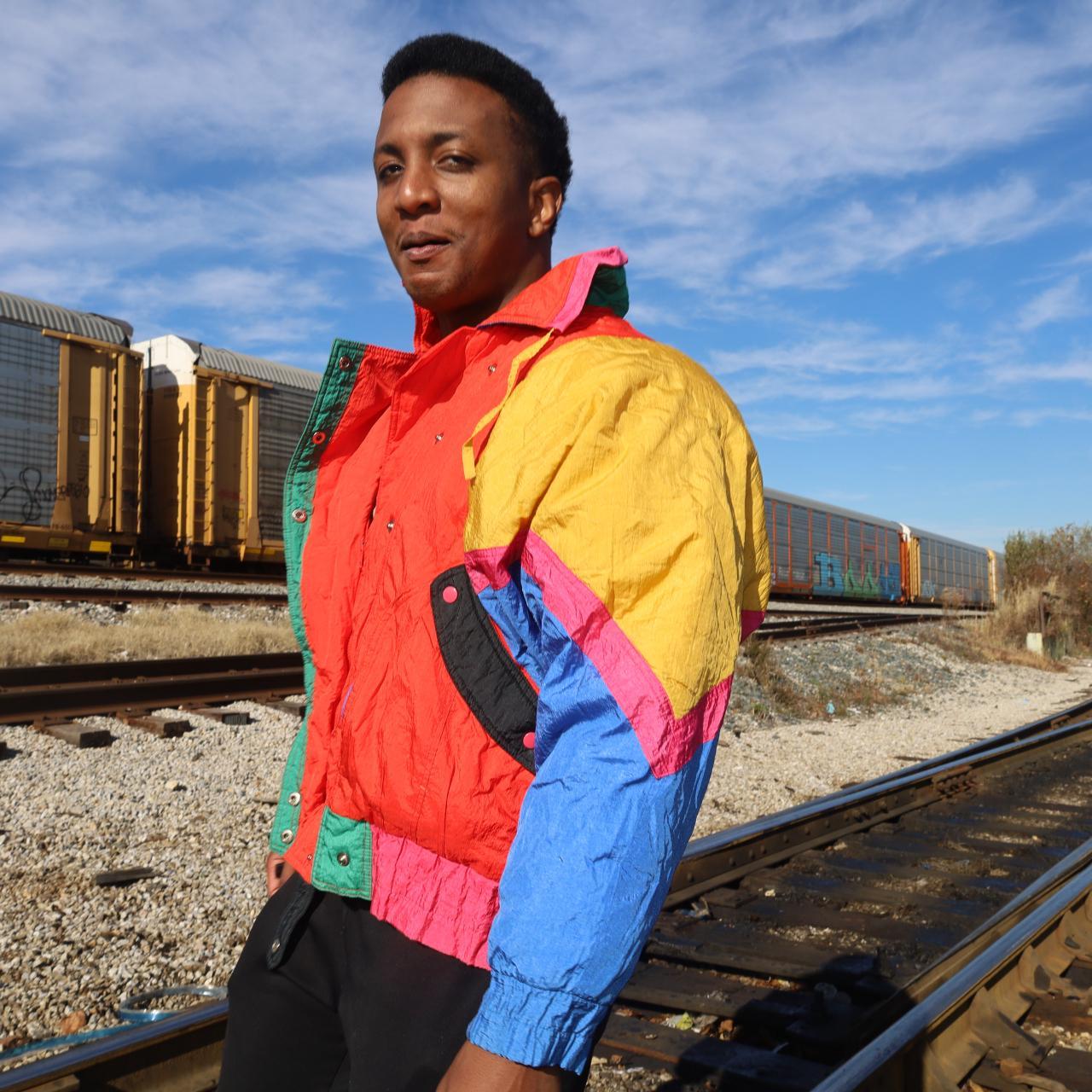 vintage multicolor puffer jacket 90s fashion -... | Depop