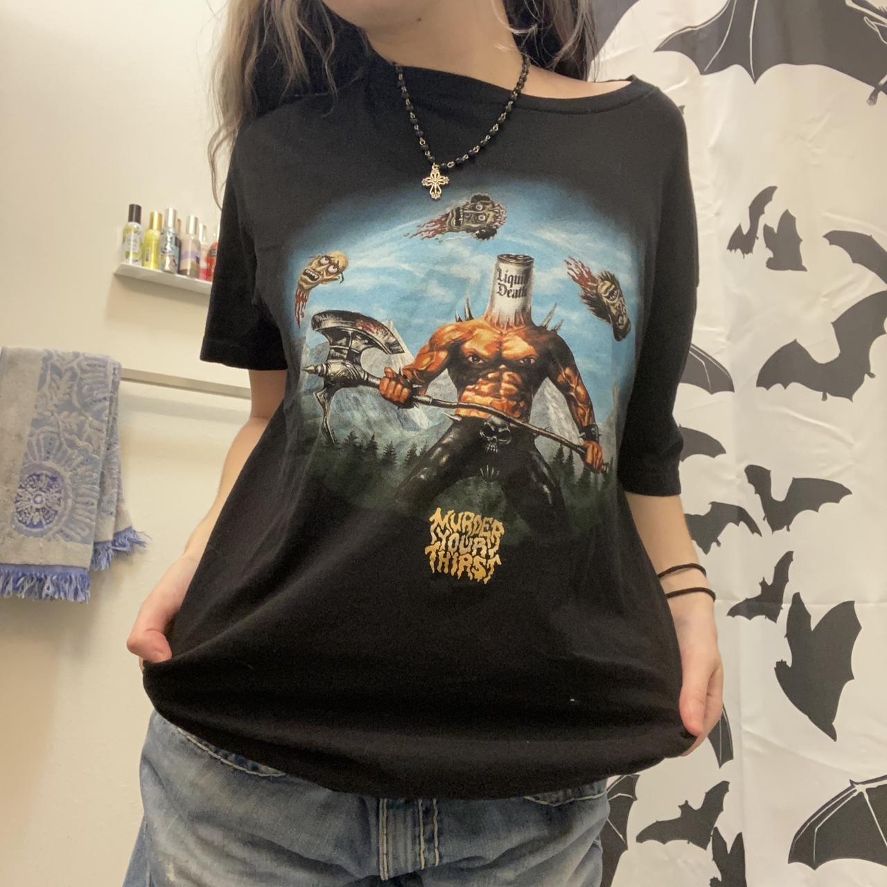 liquid death black tshirt size large and super... - Depop