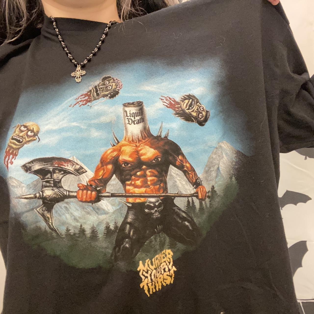 liquid death black tshirt size large and super... - Depop