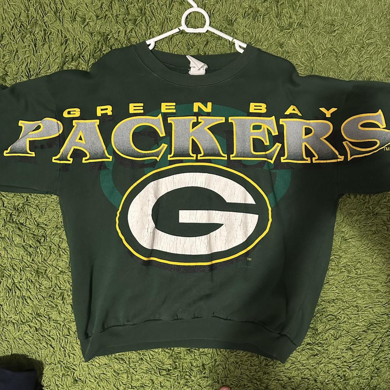 vintage green bay packers forest green crewneck... | Depop